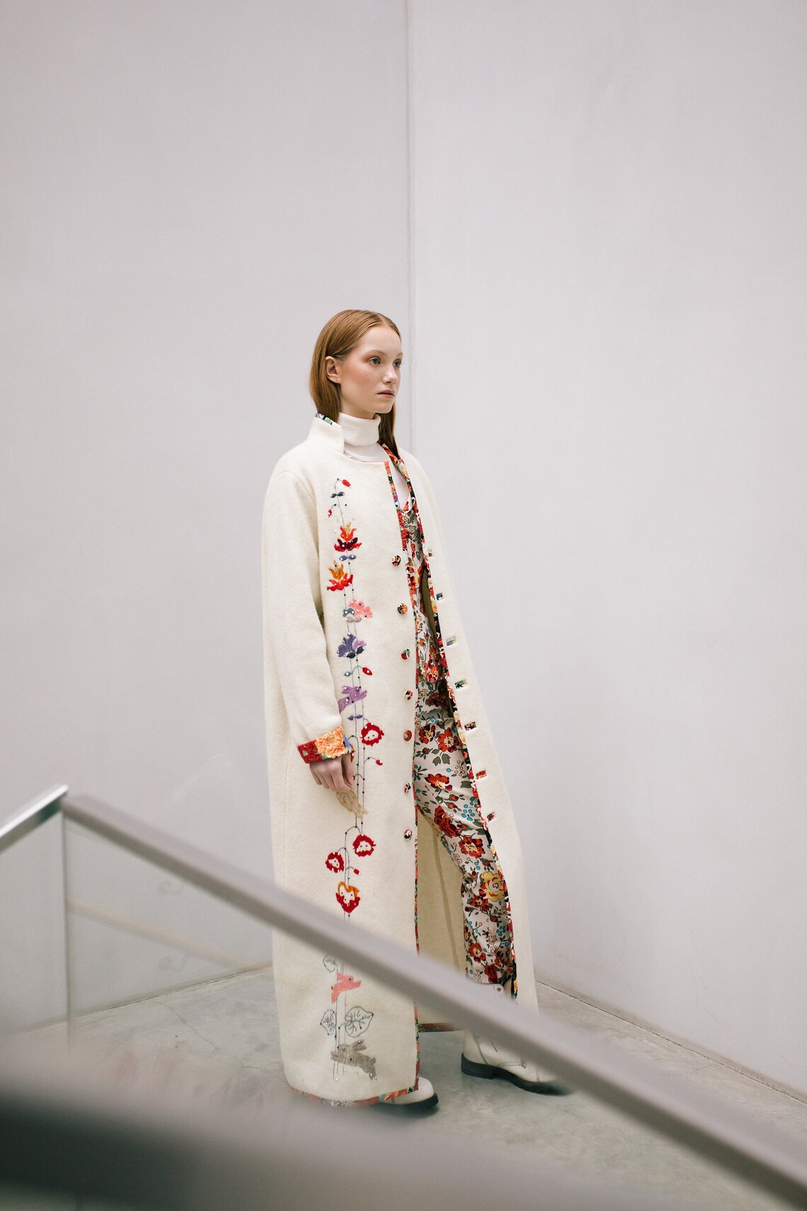 White Wool Coat With Floral Embroidery and Natural Silk Lining - Etsy
