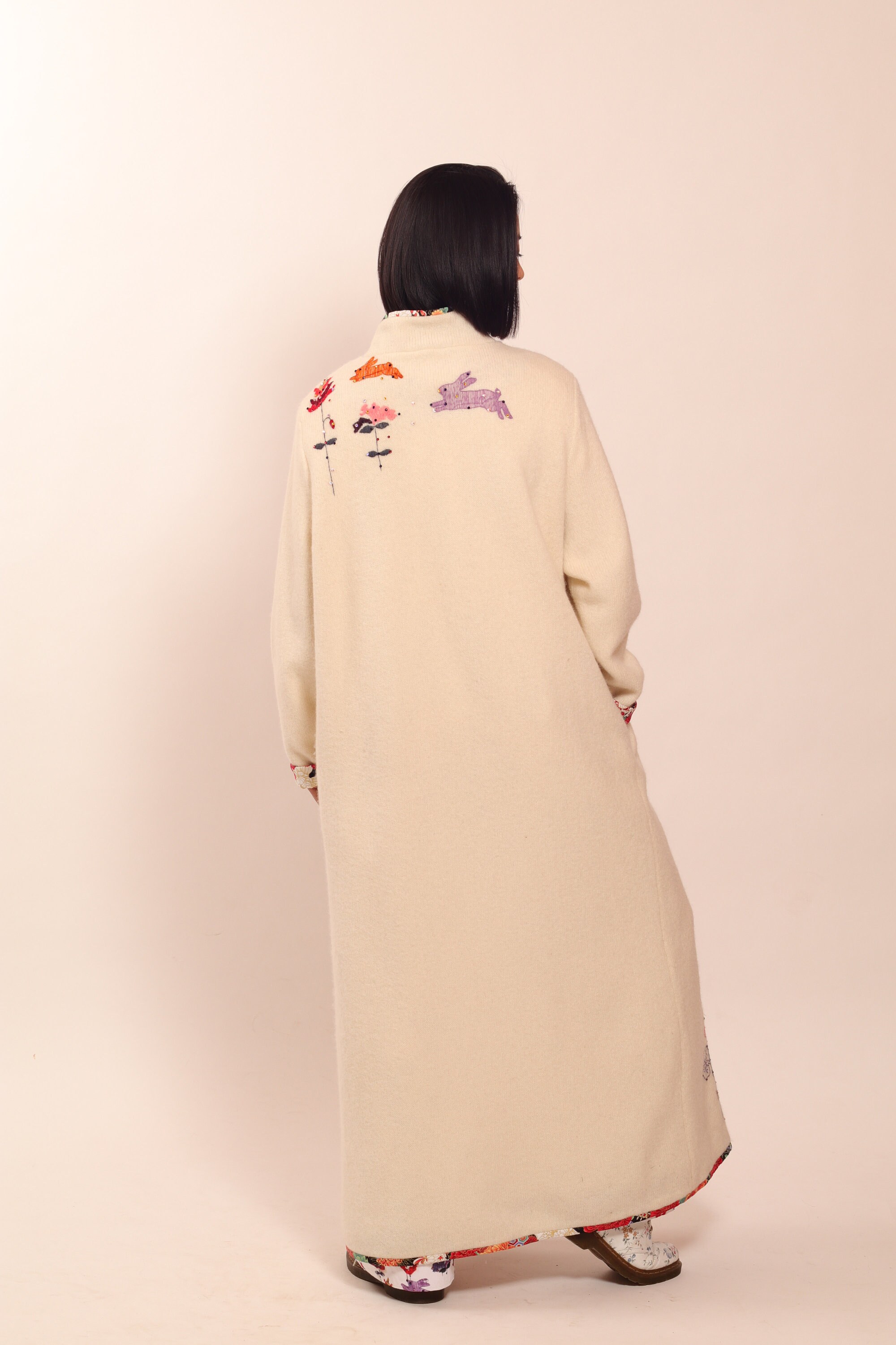 White Wool Coat With Floral Embroidery and Natural Silk Lining - Etsy