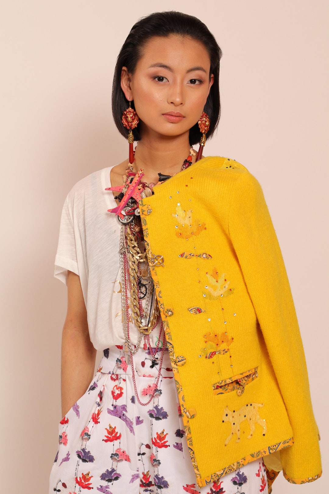 Yellow Wool Jacket With Floral Embroidery and Natural Silk Lining - Etsy