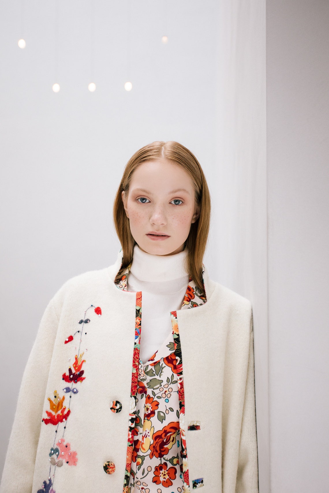 White Wool Coat With Floral Embroidery and Natural Silk Lining - Etsy