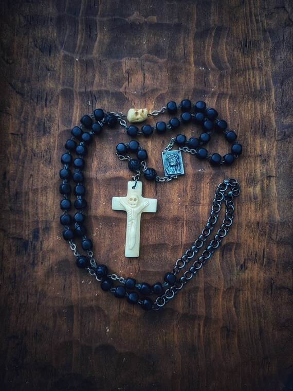 Skeleton Crucifix Vintage Rosary Memento Mori Assemblage - Etsy