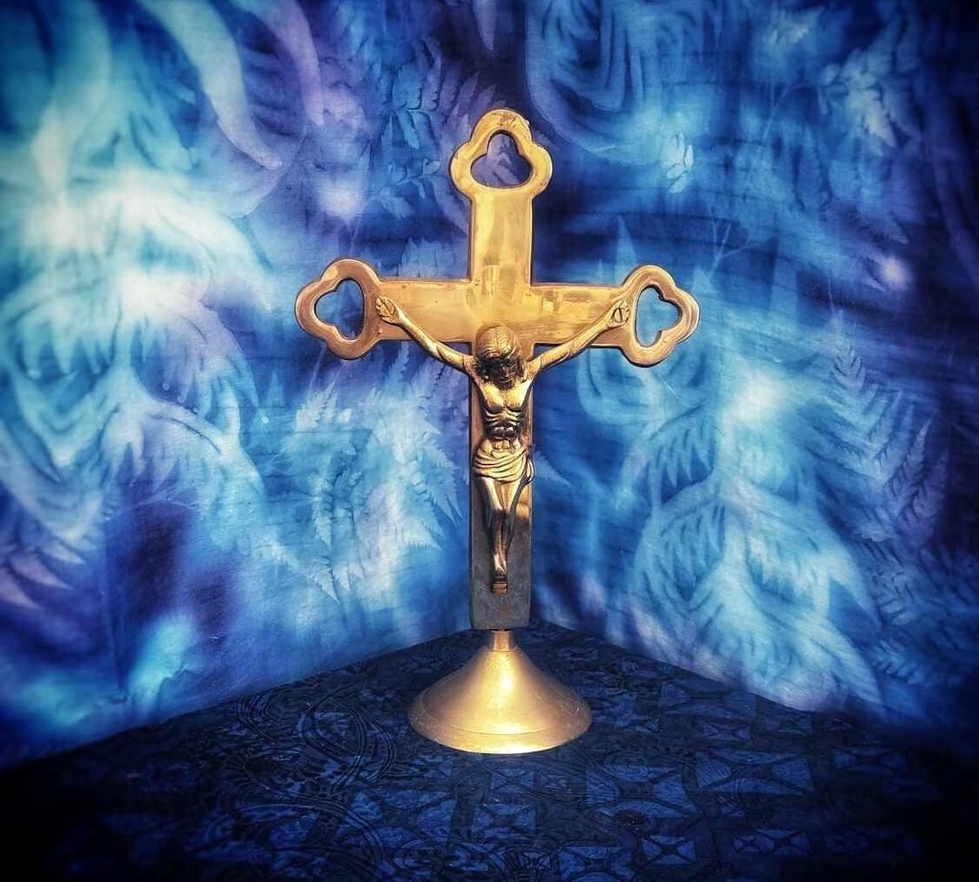 Vintage Large Brass Altar Crucifix. Folk Magic. Conjure. Witchcraft ...