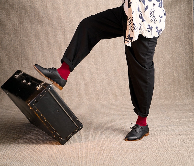 Leather Sole Derby Shoes: Classic Black, Handmade in Bulgaria - Etsy