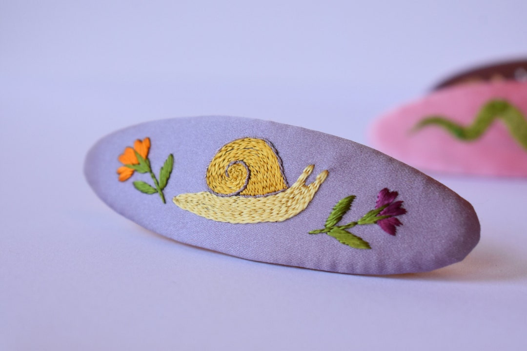 Garden Snail Hand Embroidered Silk Satin Hair Barrette - Etsy