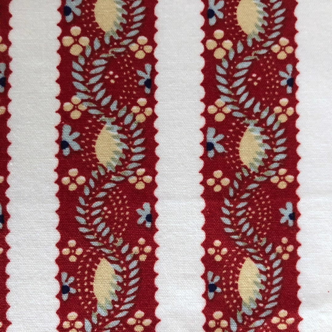 Red Stripe Fabric – Lemon Garland Print, Lightweight Cotton Canvas - Etsy