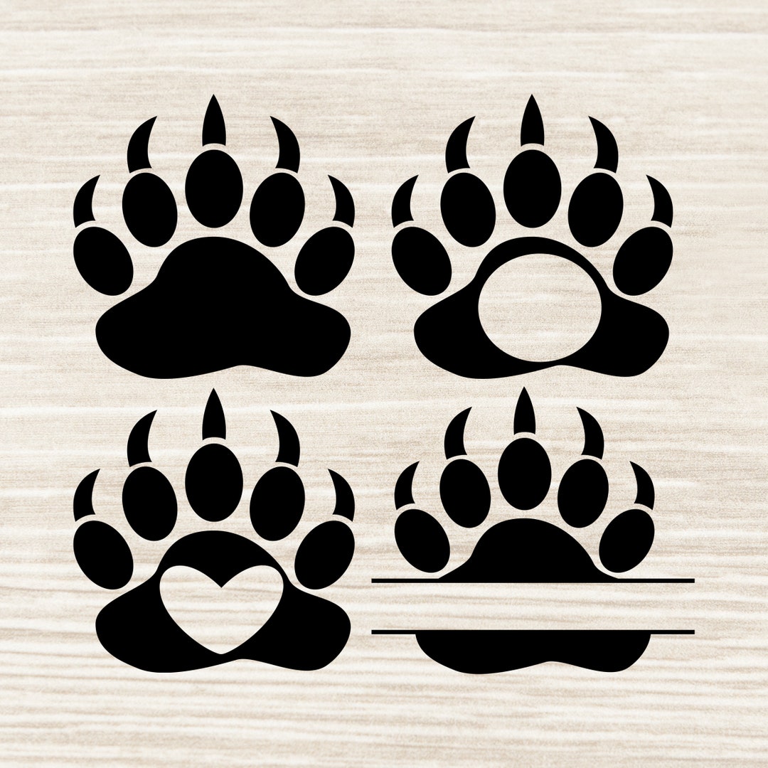 Bear Paw Print SVG PNG for Cricut Bear Paw Cut Files Bear Paw Split ...