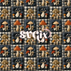 Mushies Patchwork Fall Seamless Pattern by Svgix - Fall Digital Paper - Instant Download - Etsy