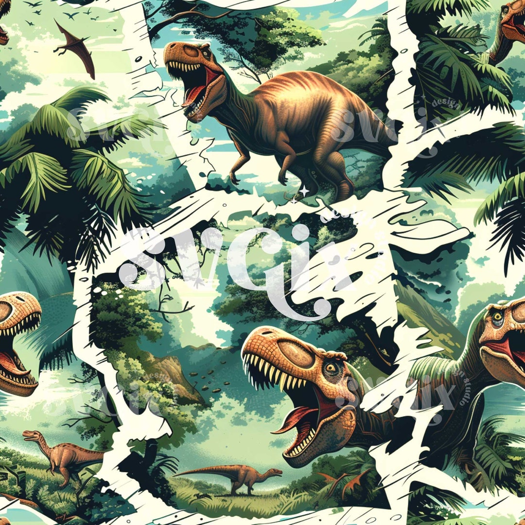 Dino Jungle Seamless Pattern by Svgix Seamless Pattern Boys Dinosaurs Seamless INSTANT DOWNLOAD ...