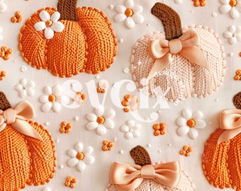 Coquette Pumpkins and Daises Seamless Pattern by Svgix Fall Coquette Seamless Fall Digital Paper ...