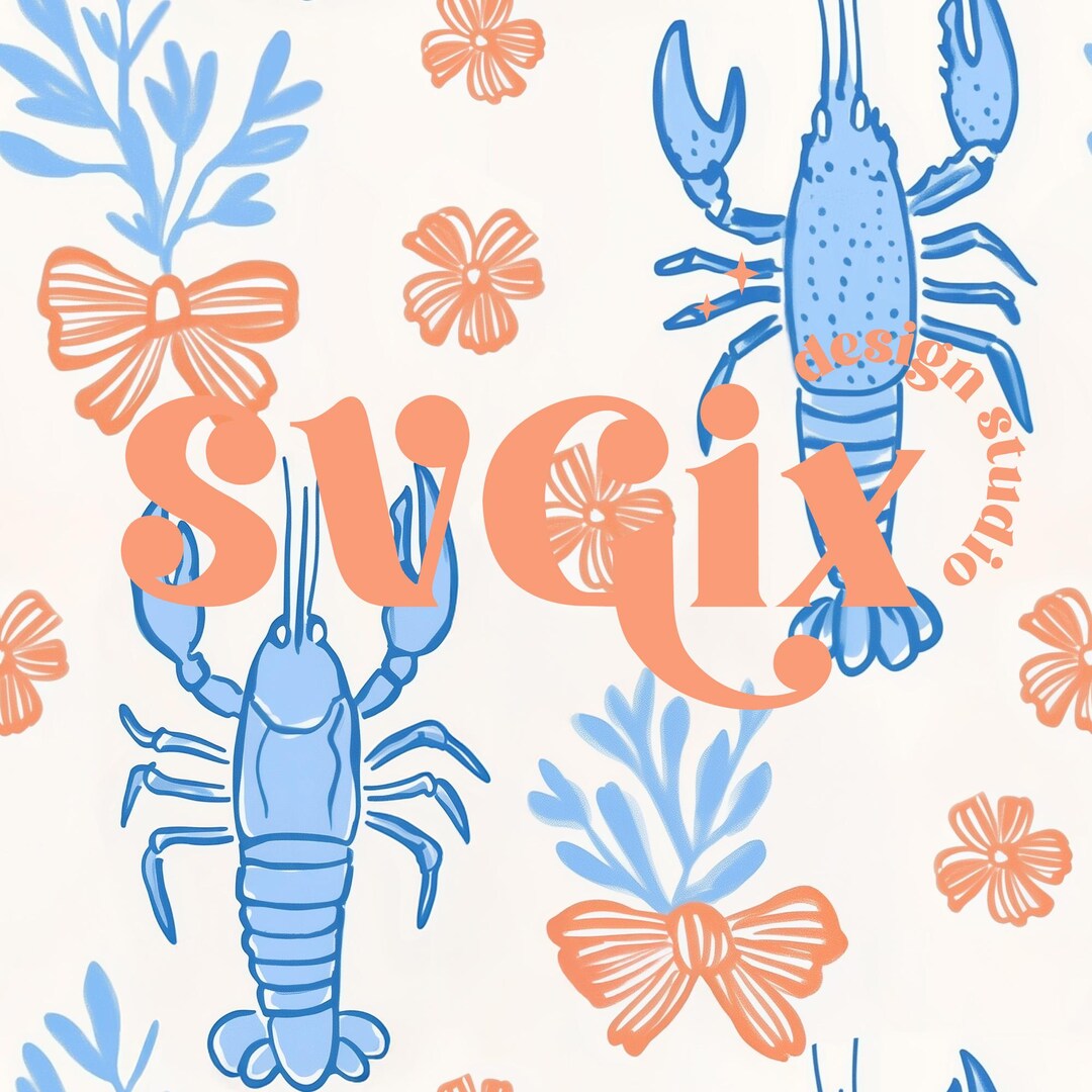 Lobster Seamless Coastal Seamless Marine Seaside Coquette Repeating ...