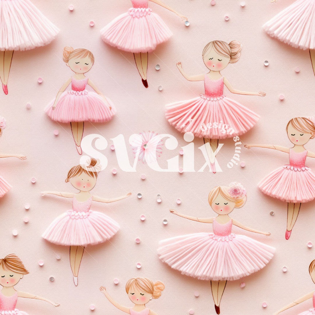 Pink Ballet Ballerinas Embroidery Seamless Pattern, Ballet Digital ...