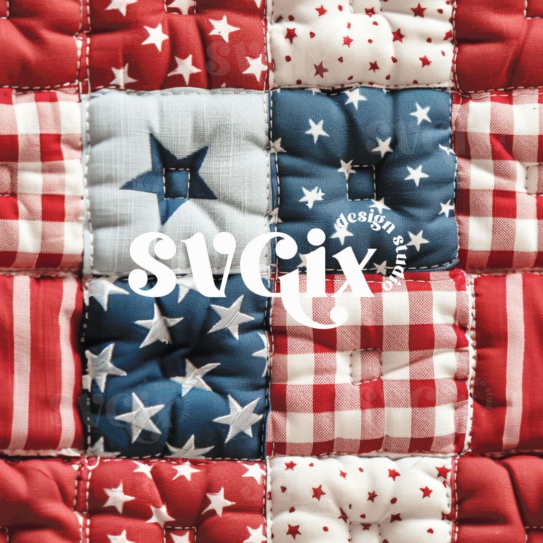 FOJ 4th July Patriotic Faux Patchwork Quilt Seamless Repeating Pattern Background File for ...