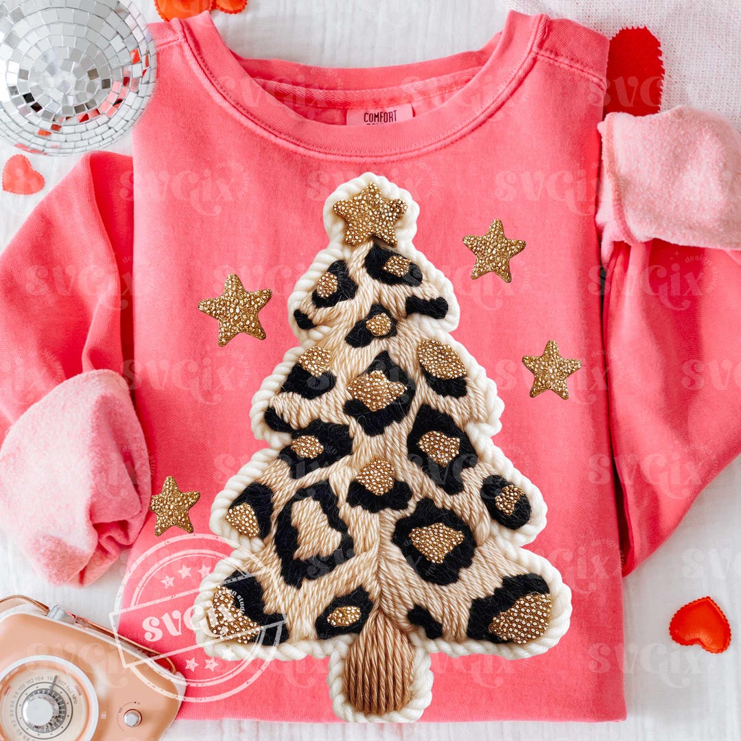 Leopard Christmas Tree PNG, Joy Yarn Png, Joy Faux Yarn PNG, Xmas Faux ...