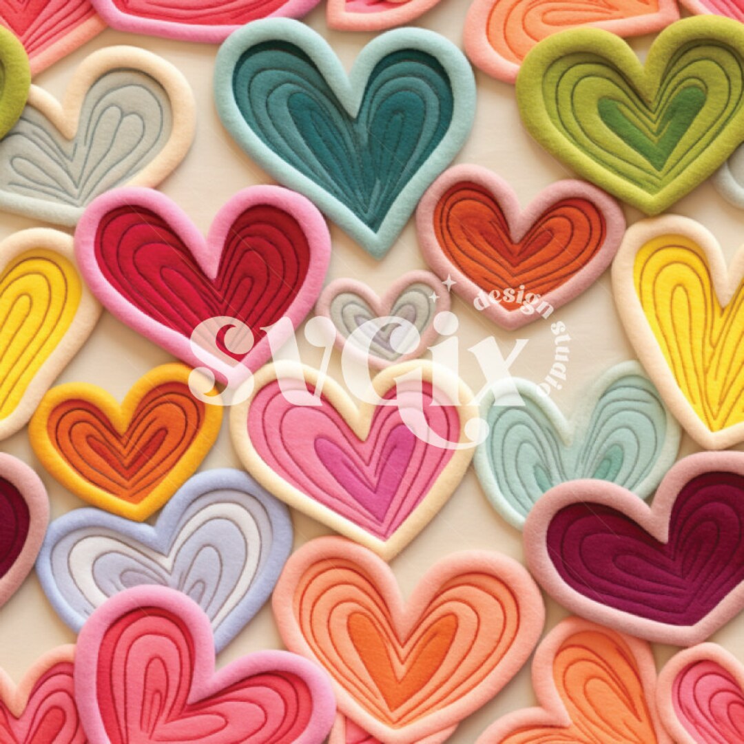 Colorful Felt Art Hearts Seamless Pattern by Svgix - Etsy