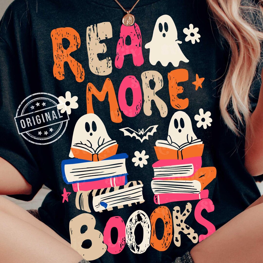 Read More Boooks Png, Ghost Reading SVG, Book Lover Halloween, Retro ...
