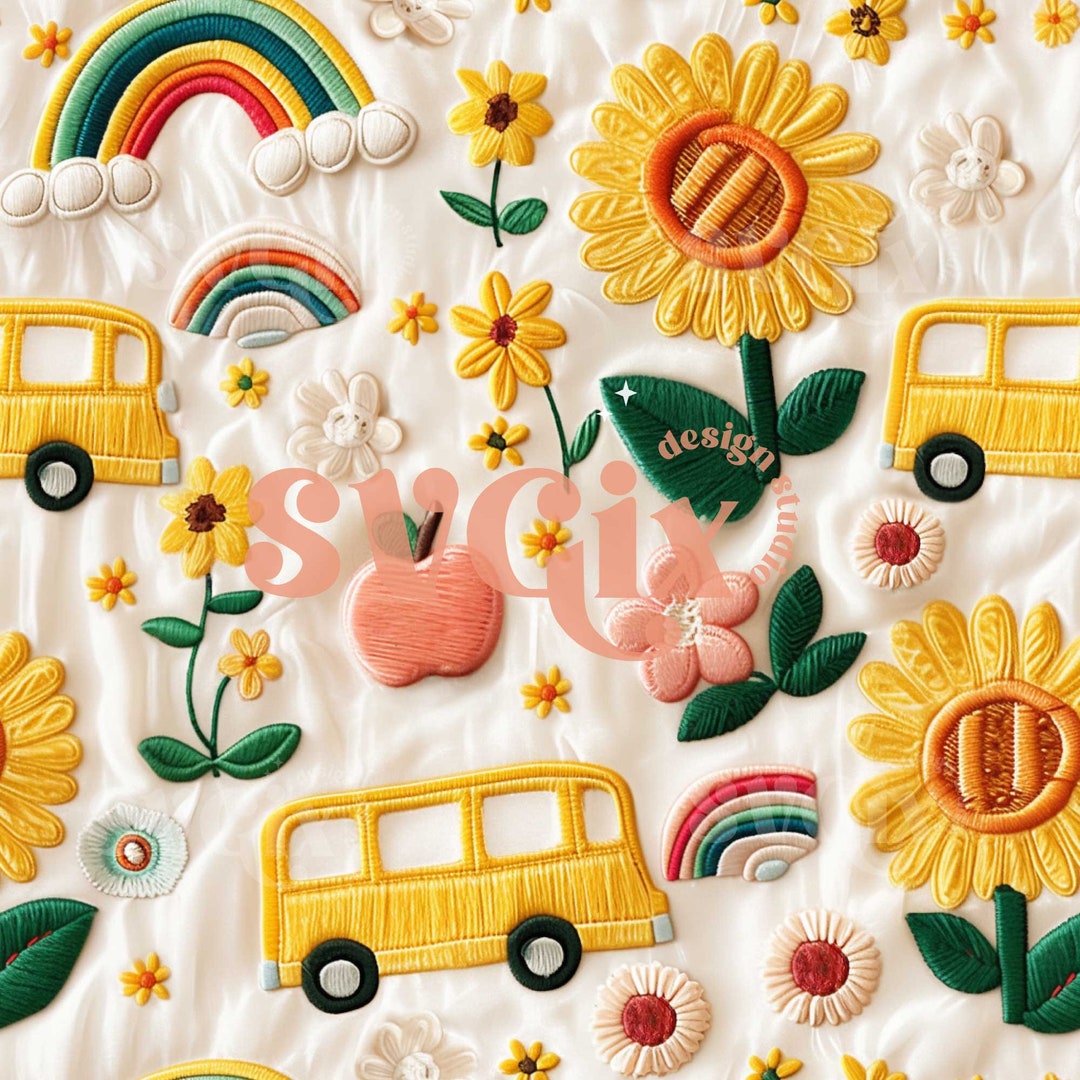 Sunflowers Yellow Bus Embroidery Seamless Pattern by Svgix INSTANT DOWNLOAD - Etsy