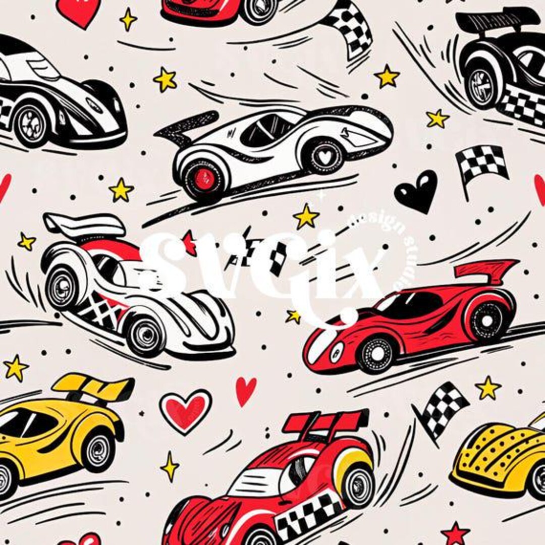 Vday Racing Seamless Valentines Cars Boys Seamless Repeating Pattern ...