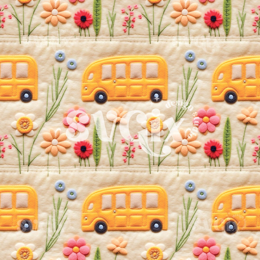 Floral School Bus Quilt Emroidery Seamless Pattern INSTANT DOWNLOAD - Etsy