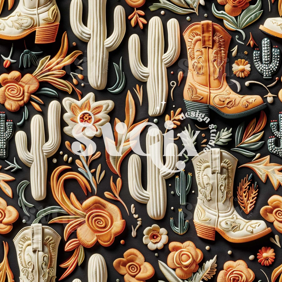Boots and Cactus Western Seamless Pattern by Svgix - Etsy