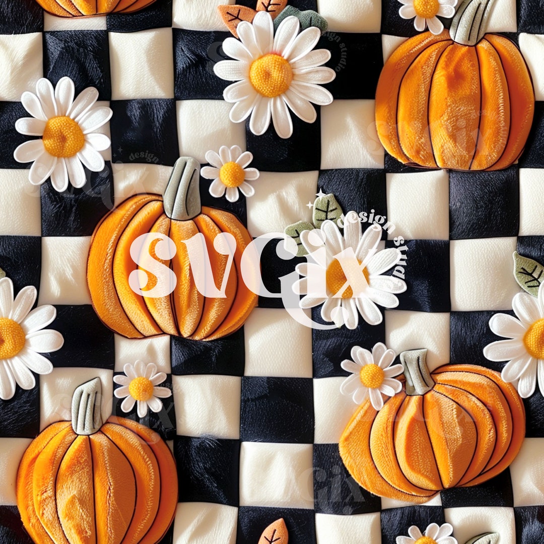 Pumpkin Patch Checkers Seamless Pattern by Svgix - Fall Digital Paper ...