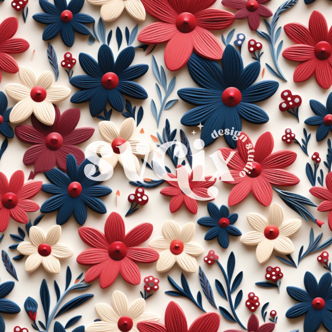 4th of July 3d Floral Seamless Pattern by Svgix - Etsy