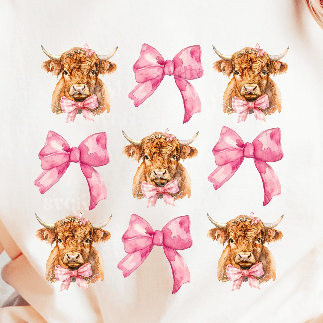 Preppy Coquette Highland Cows by Svgix - Etsy