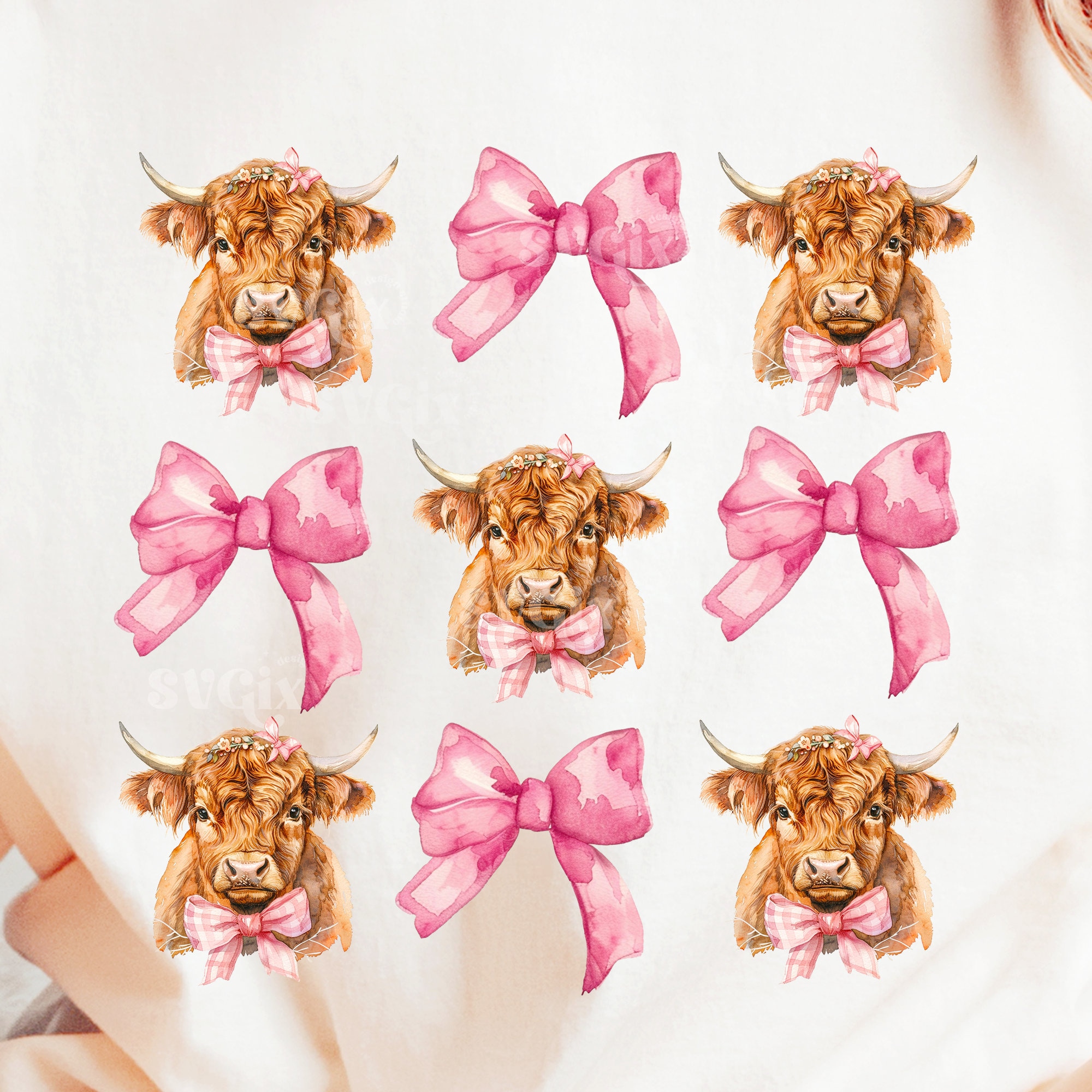 Preppy Coquette Highland Cows by Svgix - Etsy