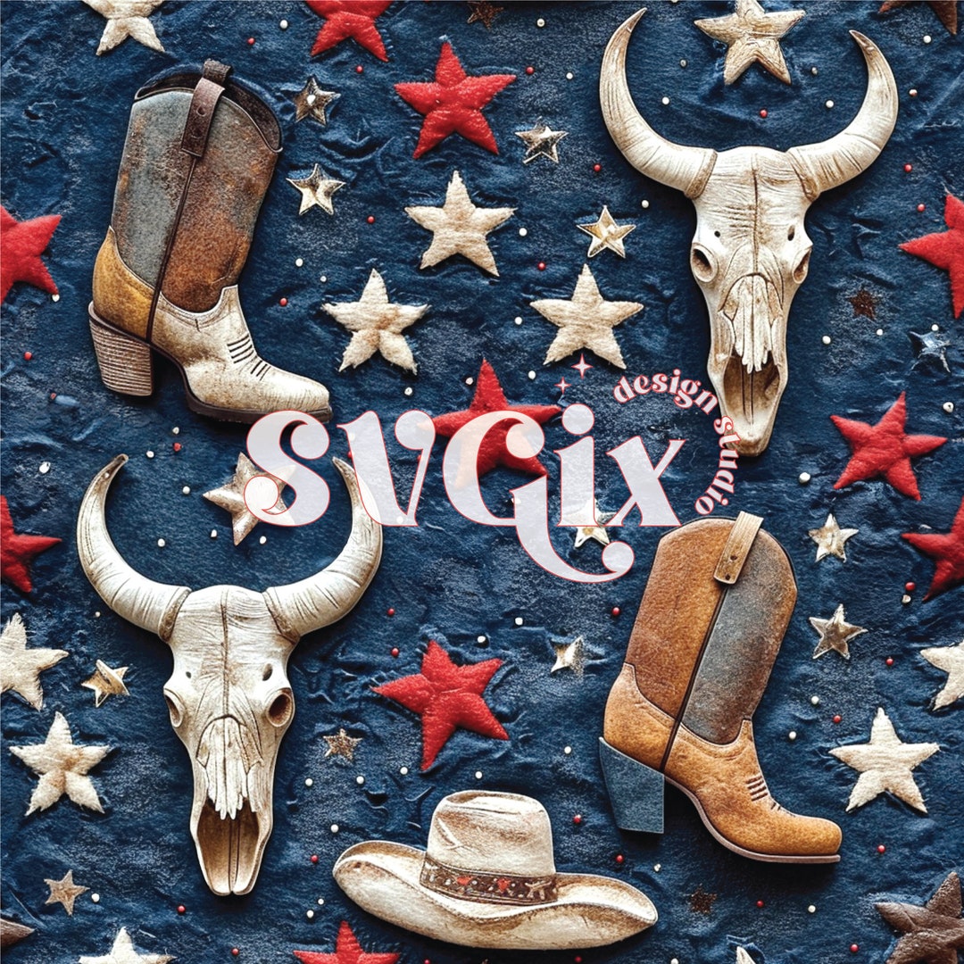 4th Western Seamless, 3d Fourth of July Seamless Pattern for Sublimation Scrapbooking by Svgix ...