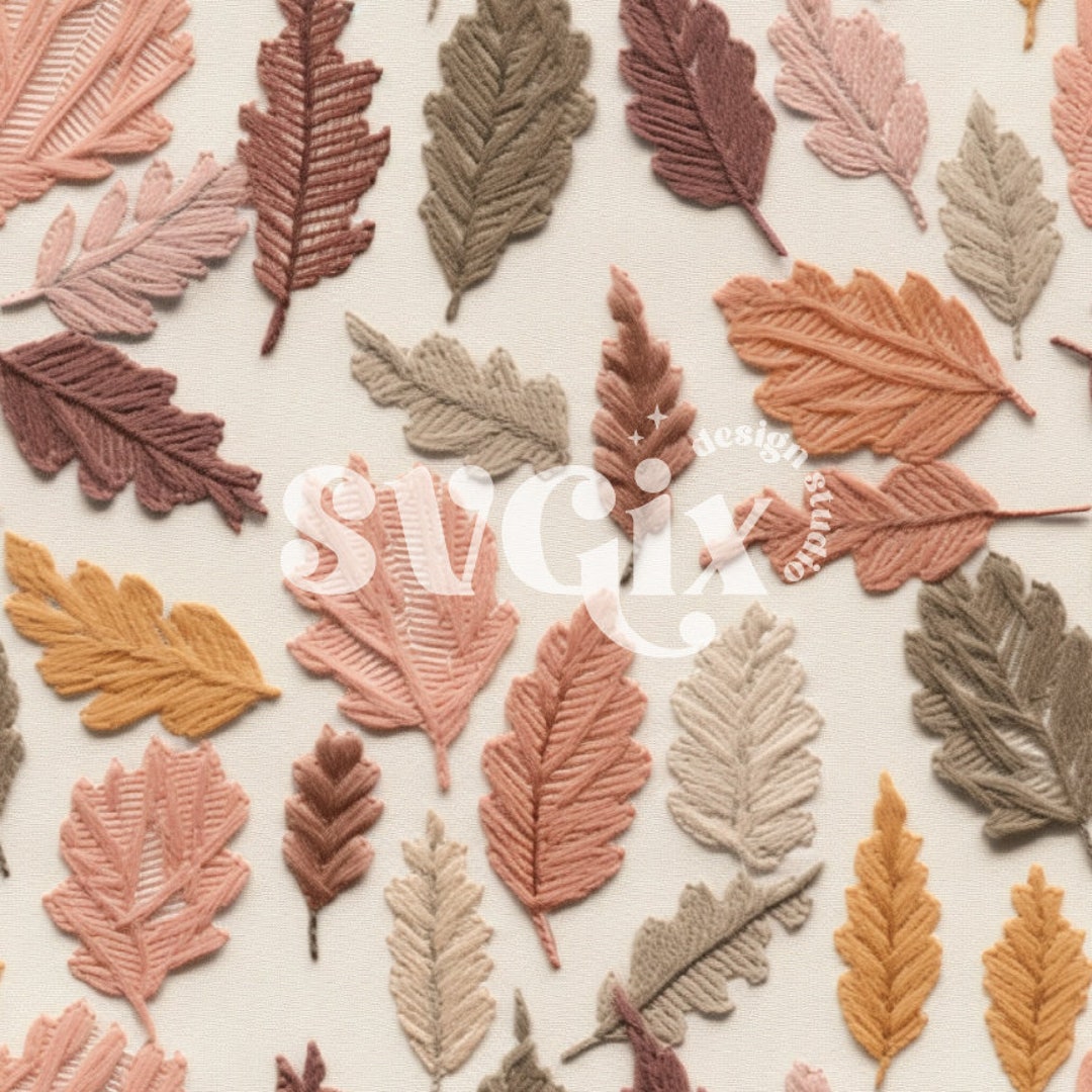 Muted Boho Fall Leafs Embroidery Seamless - Etsy