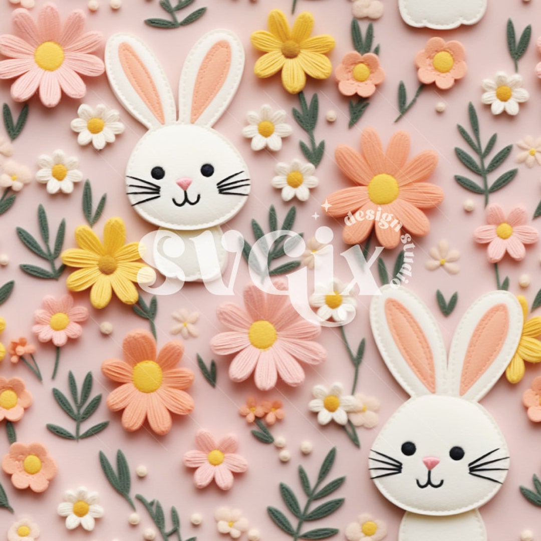 Pink Bunny Floral Seamless Pattern by Svgix - Etsy