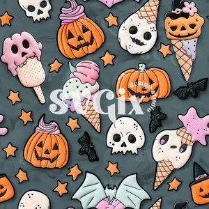 Creepy Ice Cream Seamless Pattern by Svgix - Halloween Ice Cream Seamless - Digital Paper ...
