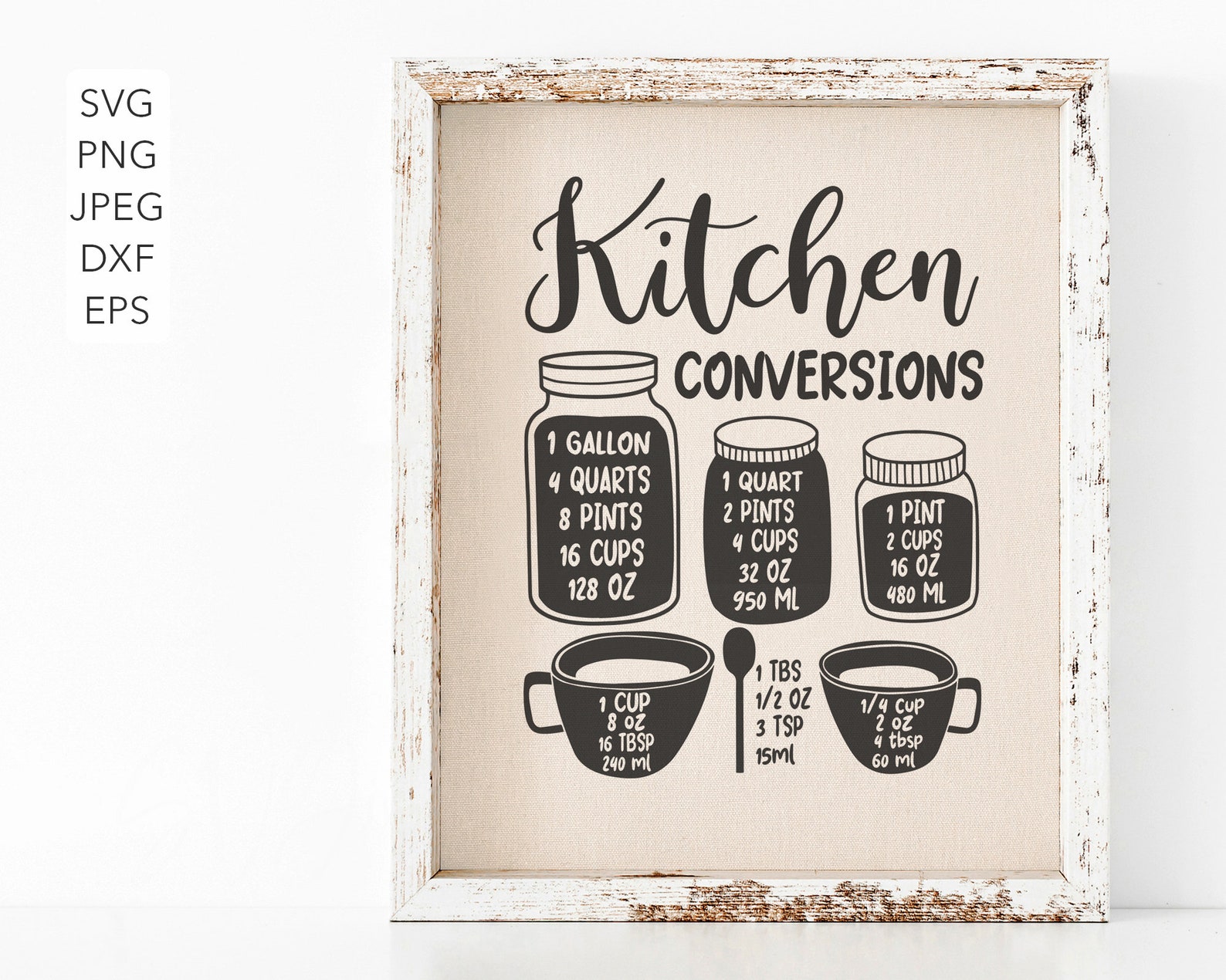 Kitchen Conversions Svg Kitchen Decor Svg Recipe Cheat Sheet | Etsy