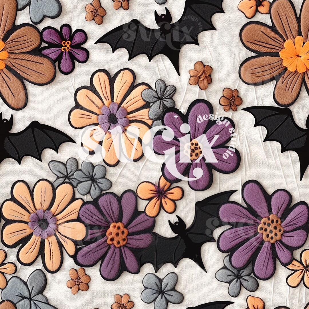 Halloween Flowers and Bats Seamless Pattern by Svgix - Digital Paper - Instant Download - Etsy