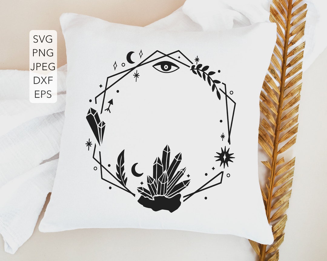 Esoteric Mystical Wreath SVG, Crystals SVG, Spiritual Leafy Wreath Svg ...