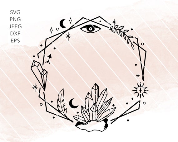 Mystical Wreath SVG Esoteric Crystals SVG Spiritual Leafy - Etsy