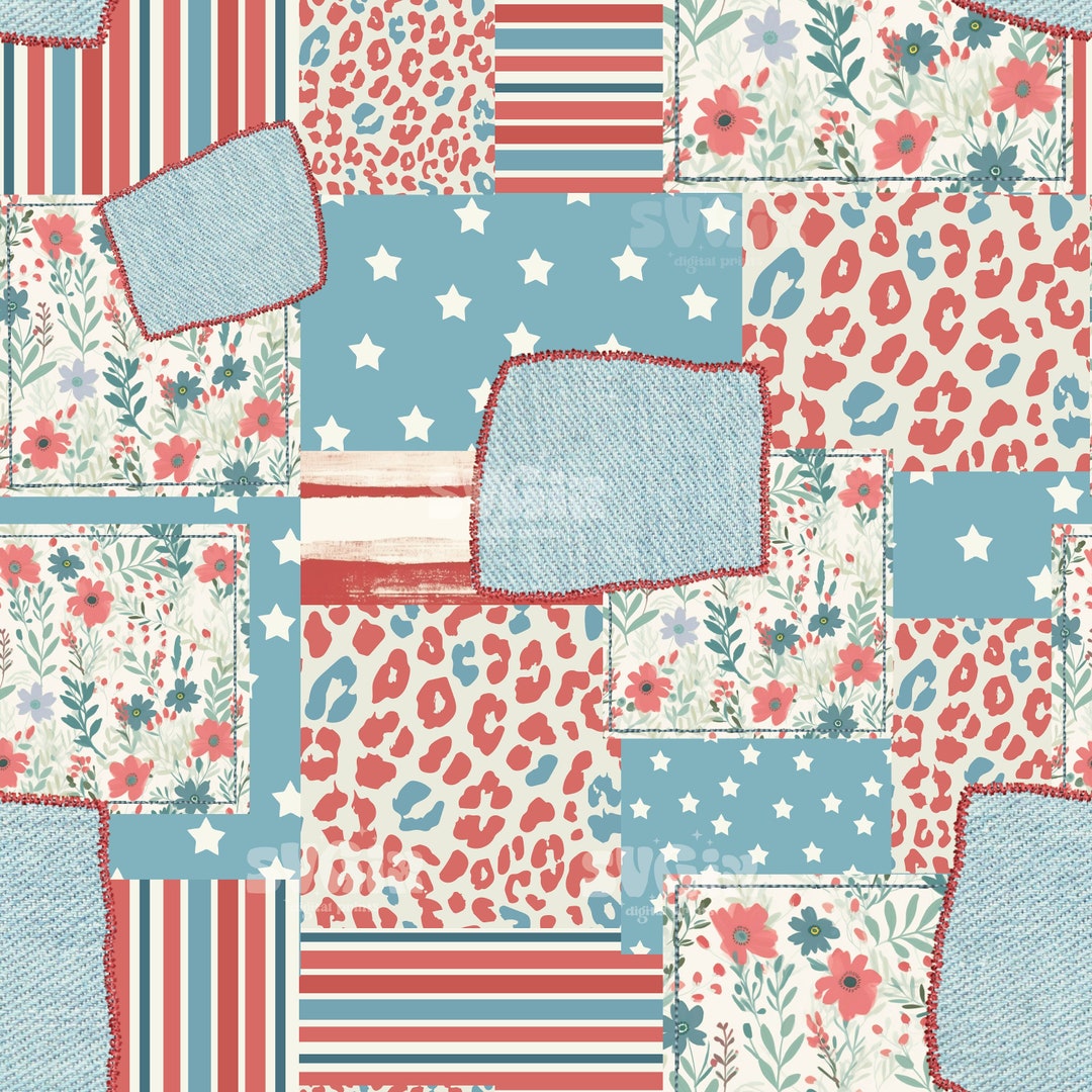 4th July Patchwork Quilted Vintage Seamless Repeating Pattern - Etsy
