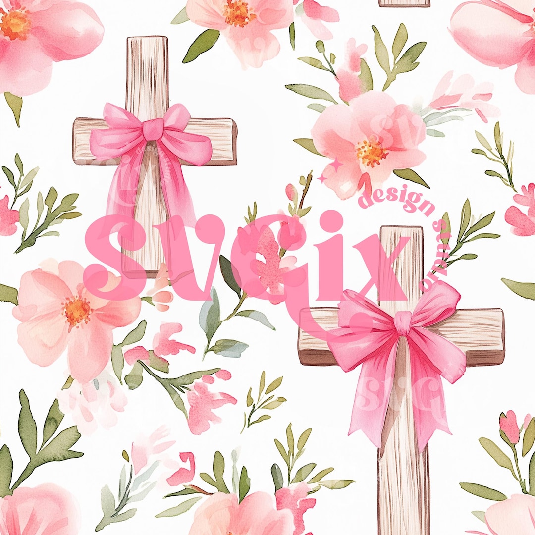 Easter Faith Seamless Cross Coquette Floral Repeating Pattern for ...