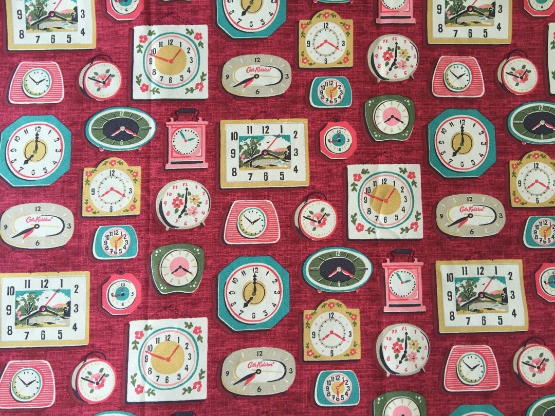 Cath Kidston, Clocks Bordeaux, 100% Cotton Duck Fabric by the Metre - Etsy
