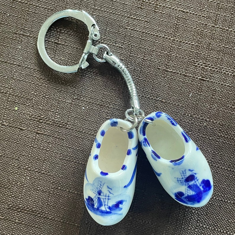 Vintage Ceramic Blue White Windmill Holland Dutch Clog Shoes Keychain ...