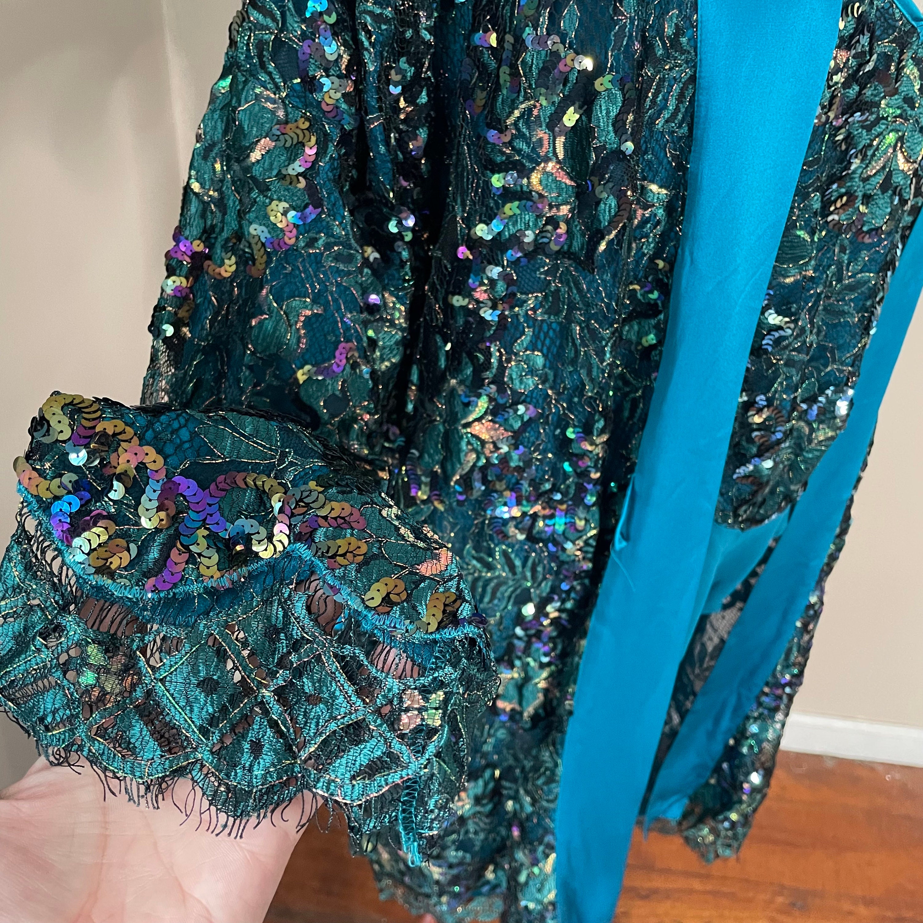 Vintage Victoria’s Secret Teal Silk Chiffon Sequin Kimono Robe Short ...