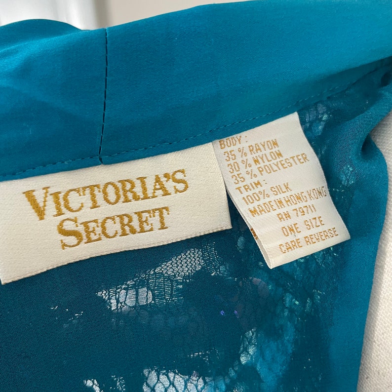 Vintage Victoria’s Secret Teal Silk Chiffon Sequin Kimono Robe Short ...