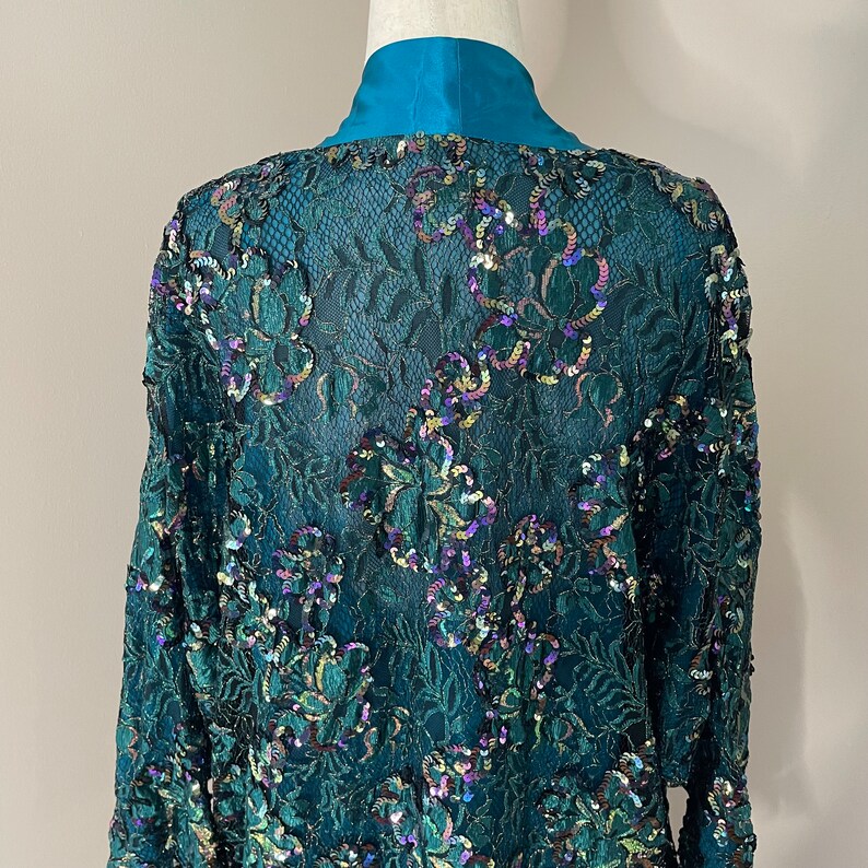 Vintage Victoria’s Secret Teal Silk Chiffon Sequin Kimono Robe Short ...