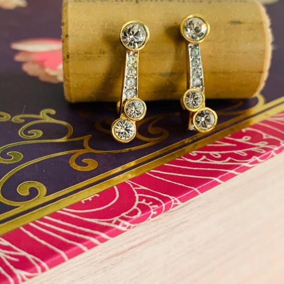 Vintage Gold Plated Faux Diamond Drop Earrings Post Style for | Etsy
