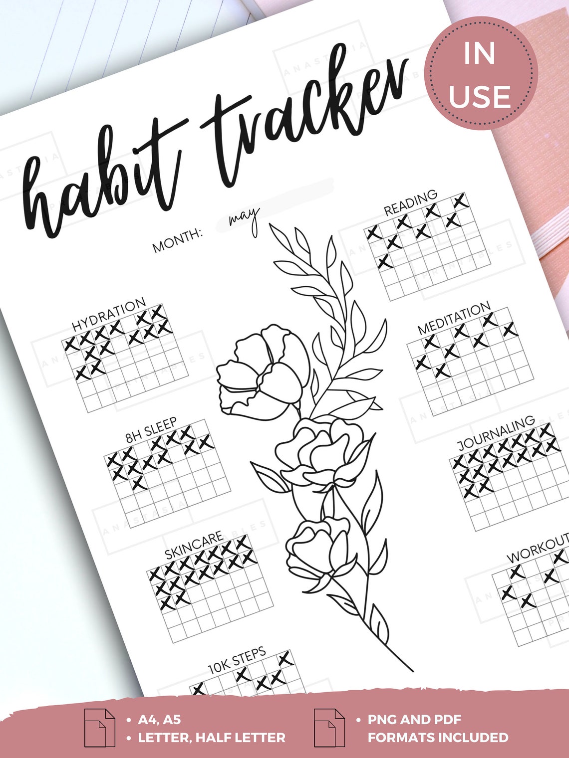 Habit Tracker Printable Monthly Habits for Bujo or Planner | Etsy