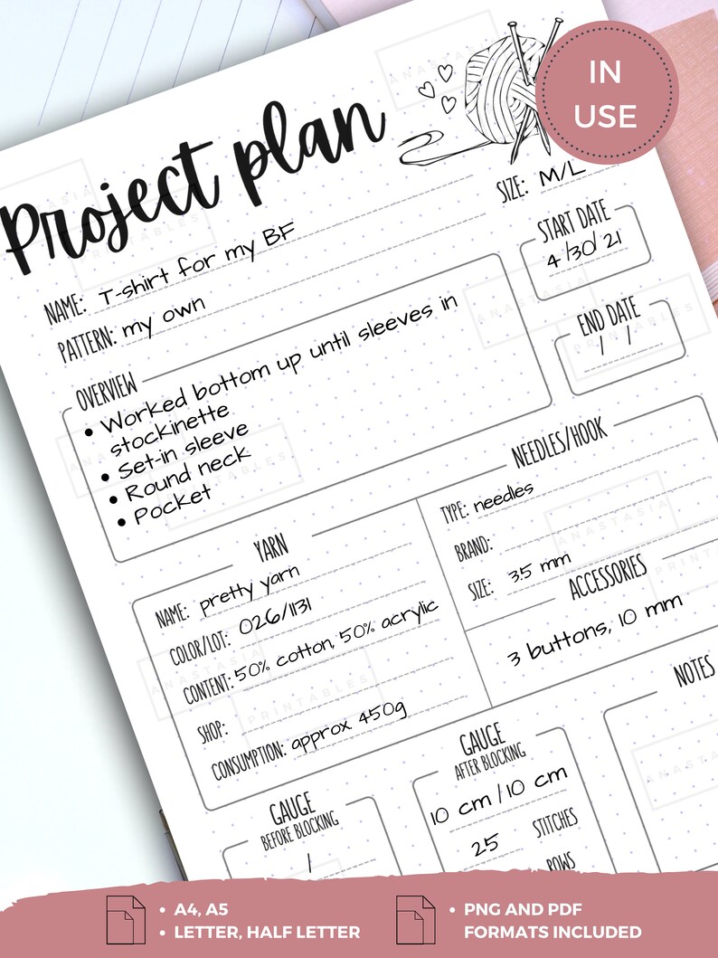 Printable Knitting/Crochet Project Planner Pattern Planner | Etsy