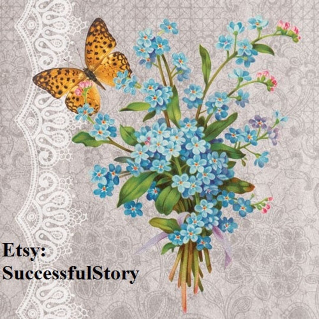 4 Blue Bunch of Flowers Paper Napkins for Decoupage Blue Blossom on the ...