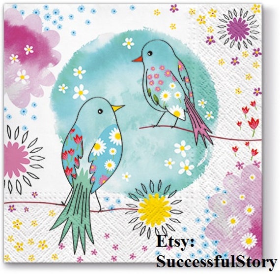 Bird in colorful scene 4 Decoupage Napkins Paper Napkins for Decoupage ...