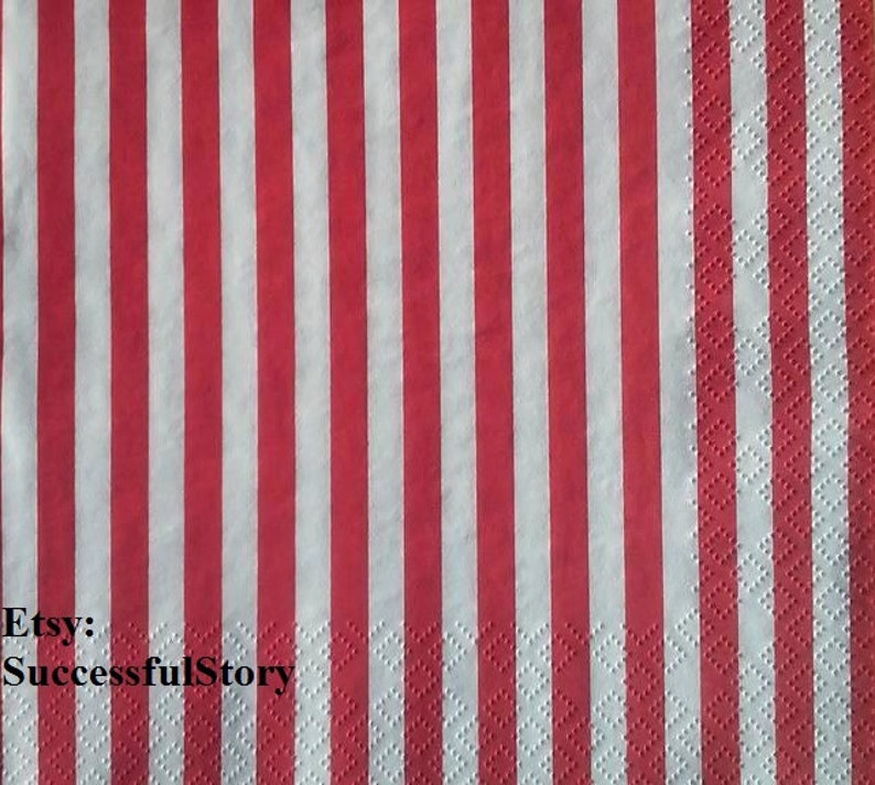 5 Red White Decoupage Napkins Striped Paper Napkins for - Etsy Denmark