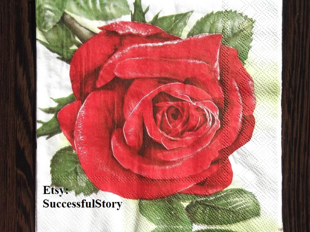 4 Red Rose Paper Napkins for Decoupage Vintage Rose Paper Napkins Red ...