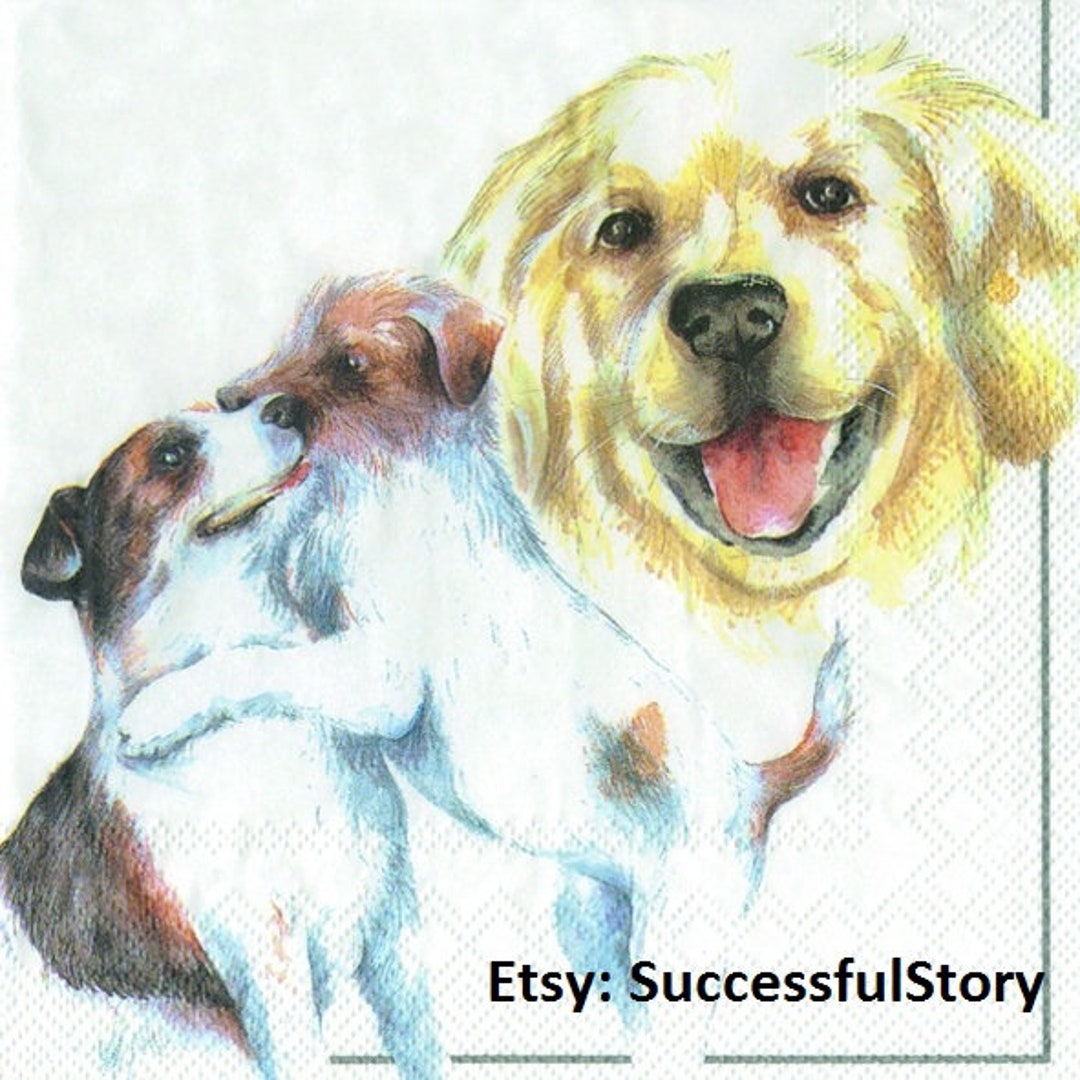 4 DOGS PAPER NAPKINS for Decoupage, Puppies, Paper Serviettes ...